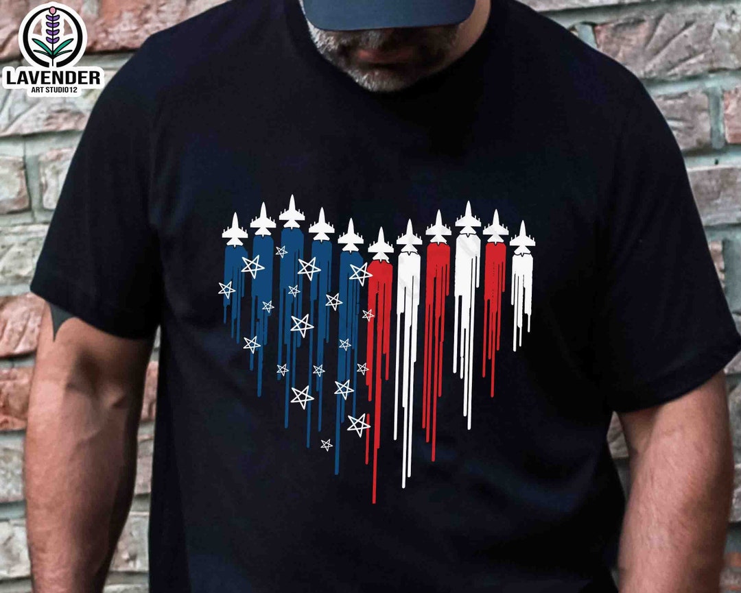 Fighter Jet Airplane American Flag Heart Shirt, Air Force Flyover Shirt ...
