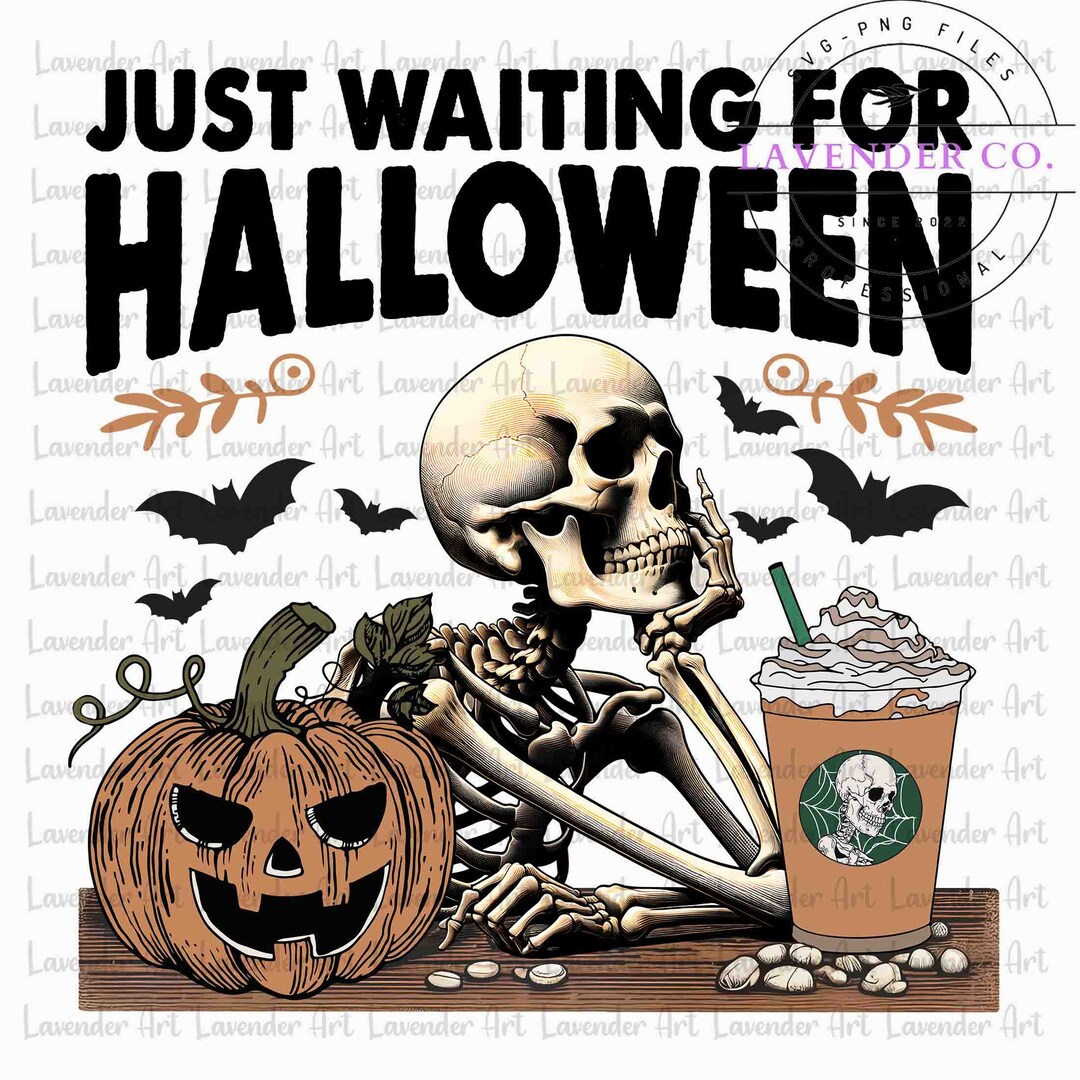 Just Waiting for Halloween PNG, Skeleton Funny Png, Retro Halloween Png ...