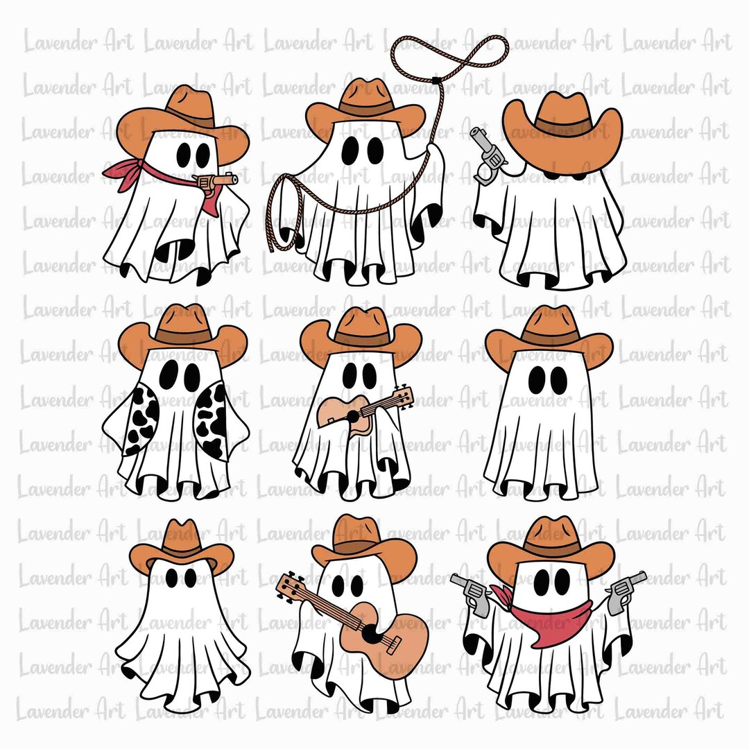 Cowboy Ghosts PNG, Western Halloween Ghost Png, Cowgirl Cute Ghosts Png ...