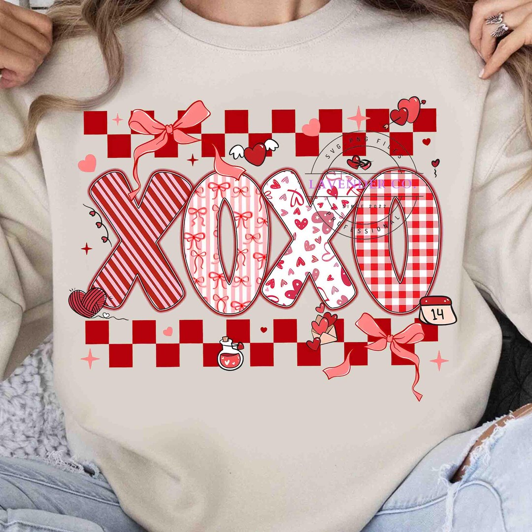 Preppy XOXO Valentine PNG, Pink Valentines Day Design Png, Red Heart ...