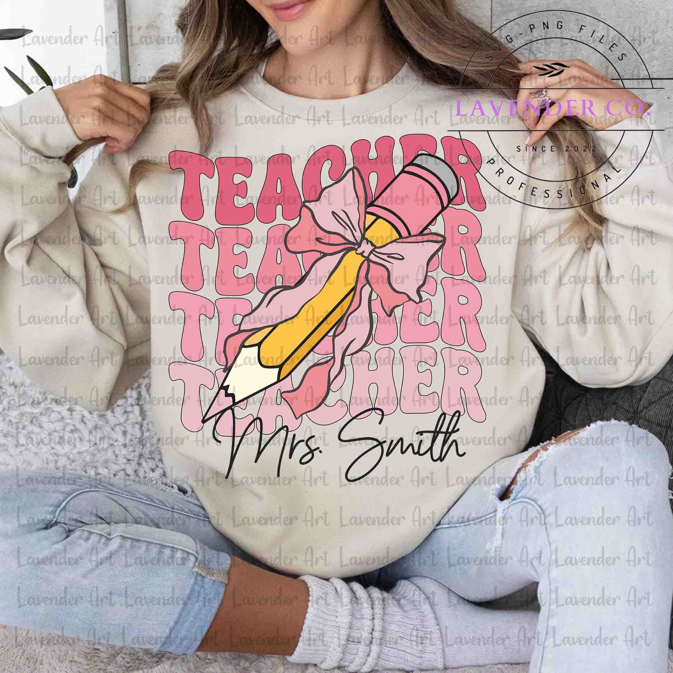 Coquette Teacher Png, Teacher Pencil Coquette Bow, Teacher Gift, Teach ...