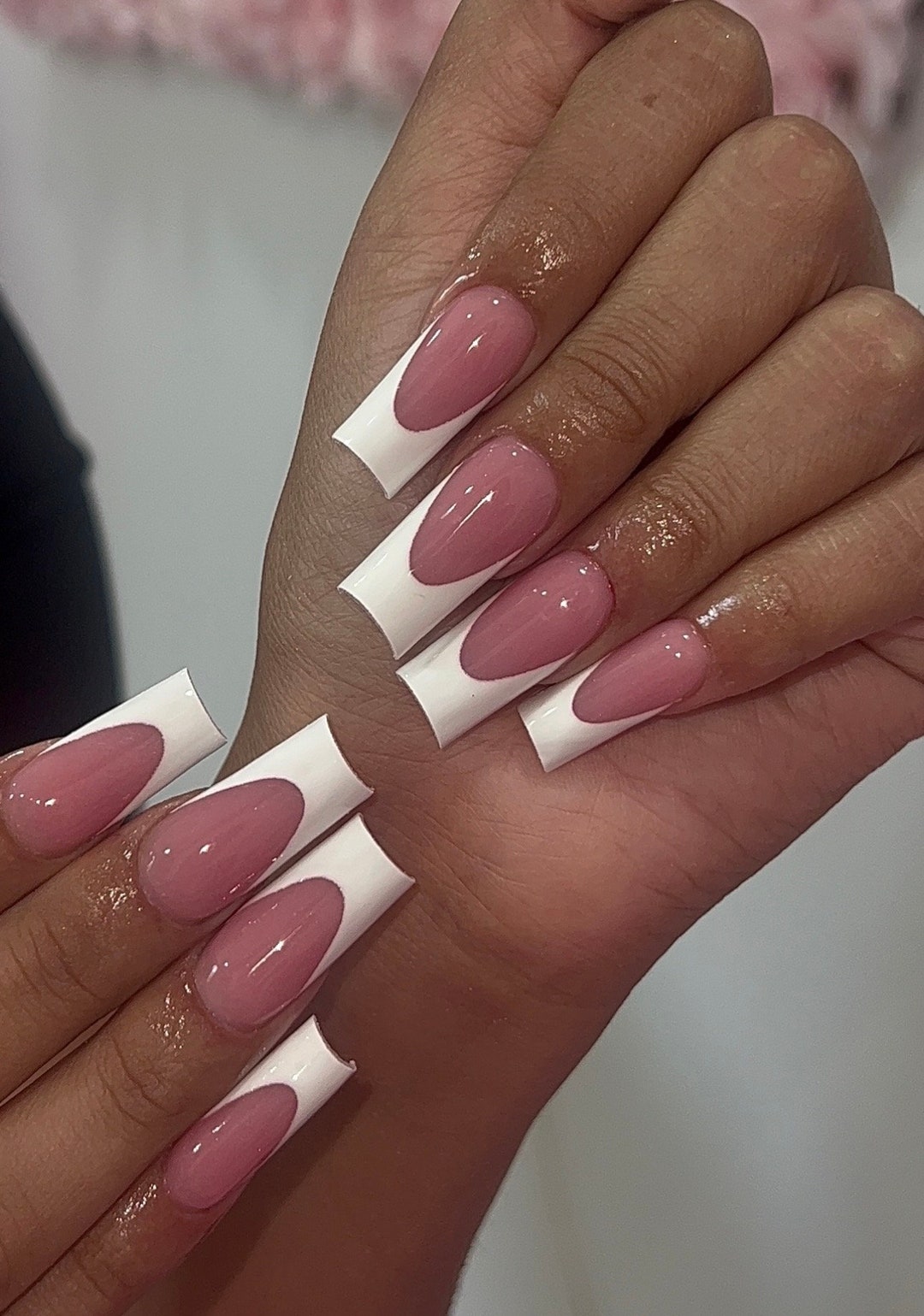 Classic Pink & White French Tips Press Ons | Spring Press on Nails ...