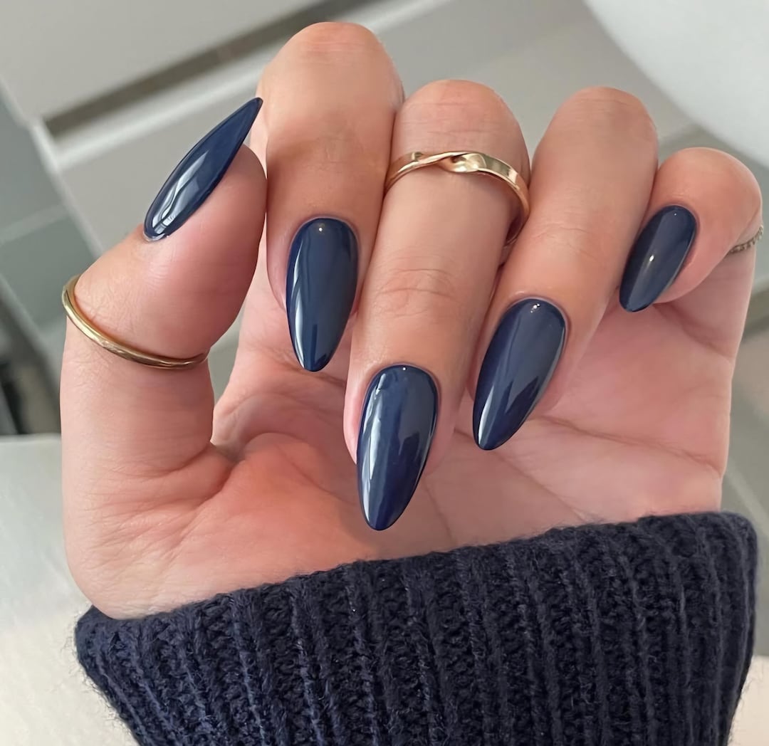 Slate Blue Solid Press Ons | Press on Nails | Handmade Press on Nails - Etsy