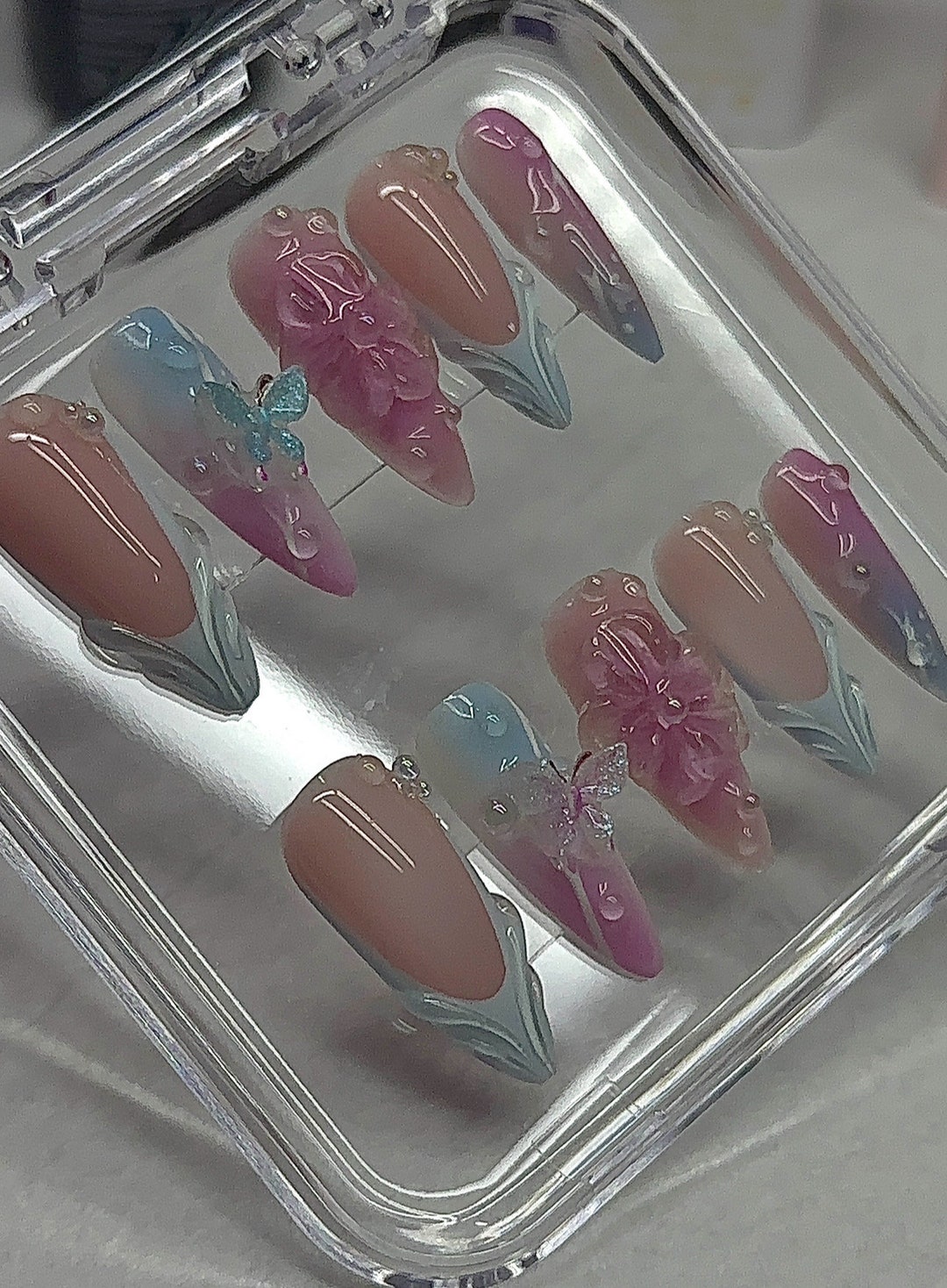 Blush & Blue Faircore Press Ons | Spring Press on Nails | Handmade ...