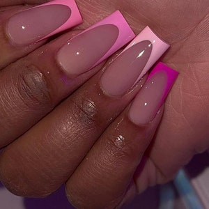 Gradient Pink French Press Ons Press on Nails Handmade Press on Nails ...
