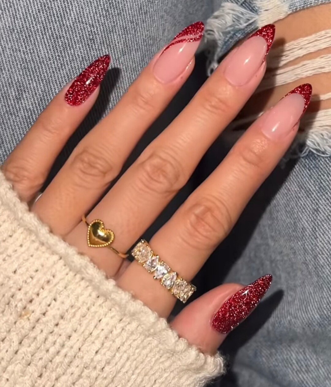 Red Reflective French Press Ons | Winter Press on Nails | Handmade ...