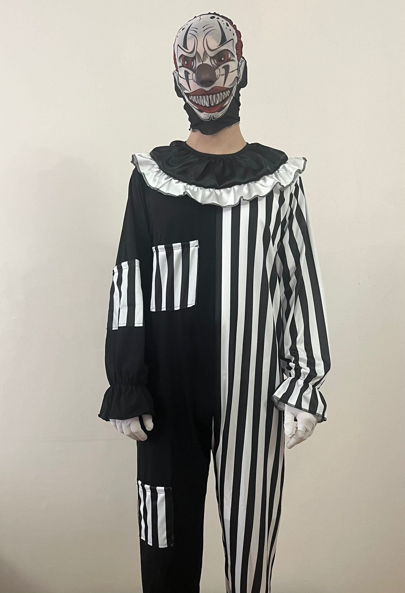 Terrifying Striped Black and White Clown Costume, Cosplay Costume ...