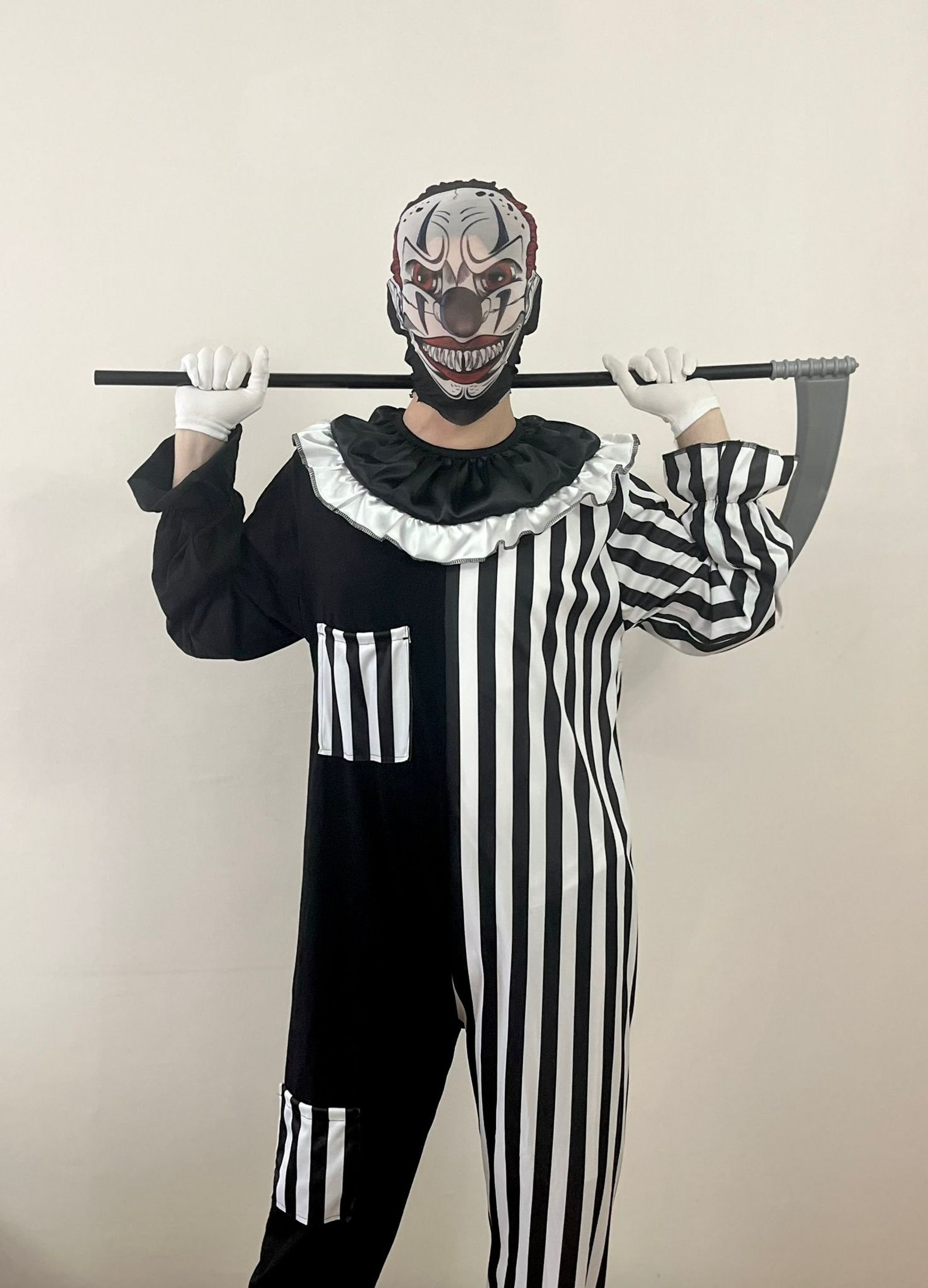 Terrifying Striped Black and White Clown Costume, Cosplay Costume ...