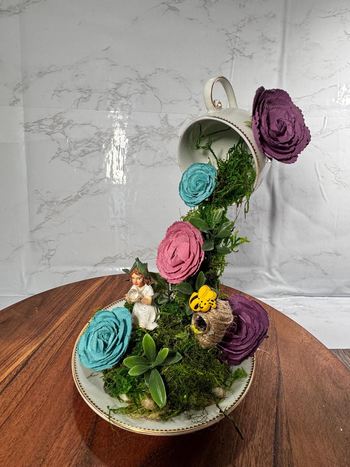 Floating Teacup, Teacup and Saucer Decor, Fairy Garden Teacup, Elavated ...