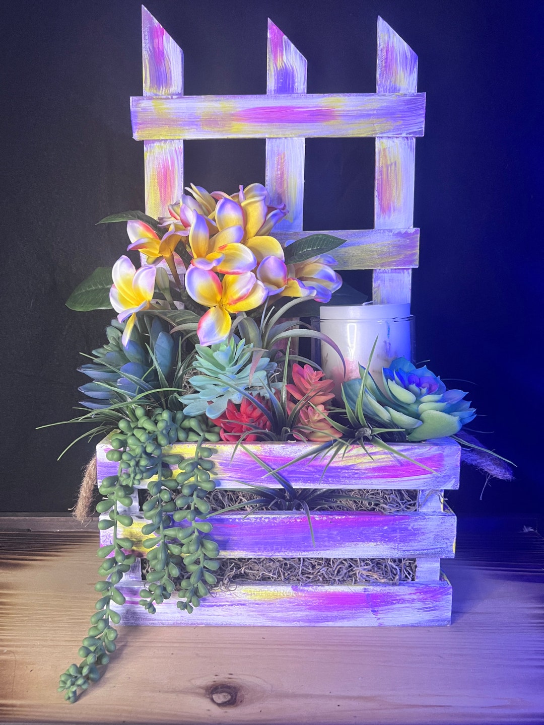 Succulents and Plumerias in a Box Crate Planter With a - Etsy