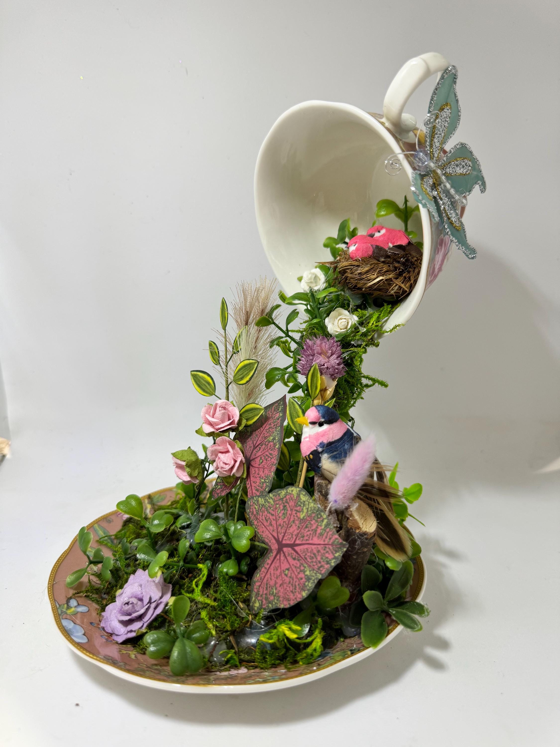 Floating Teacup, Elevated Teacup, Faux Floral Teacup, Teacup Home Decor ...