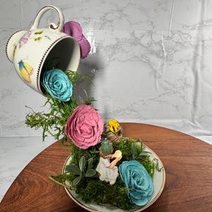 Floating Teacup, Teacup and Saucer Decor, Fairy Garden Teacup, Elavated ...
