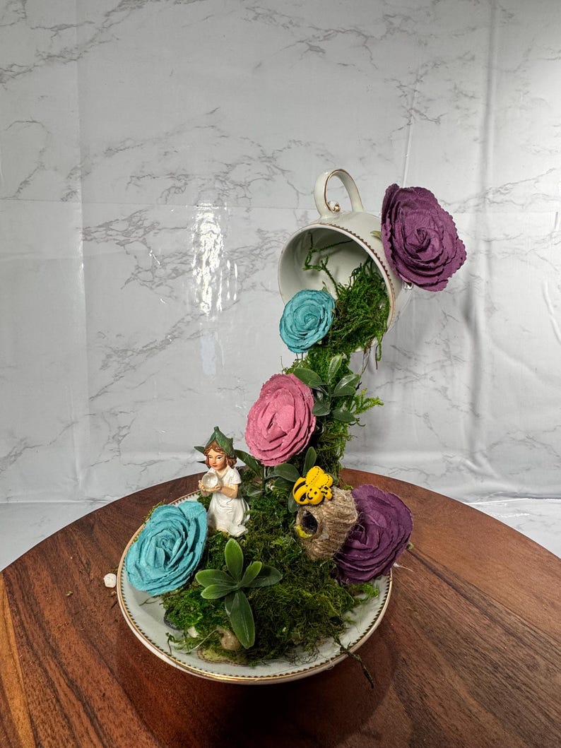 Floating Teacup, Teacup and Saucer Decor, Fairy Garden Teacup, Elavated ...