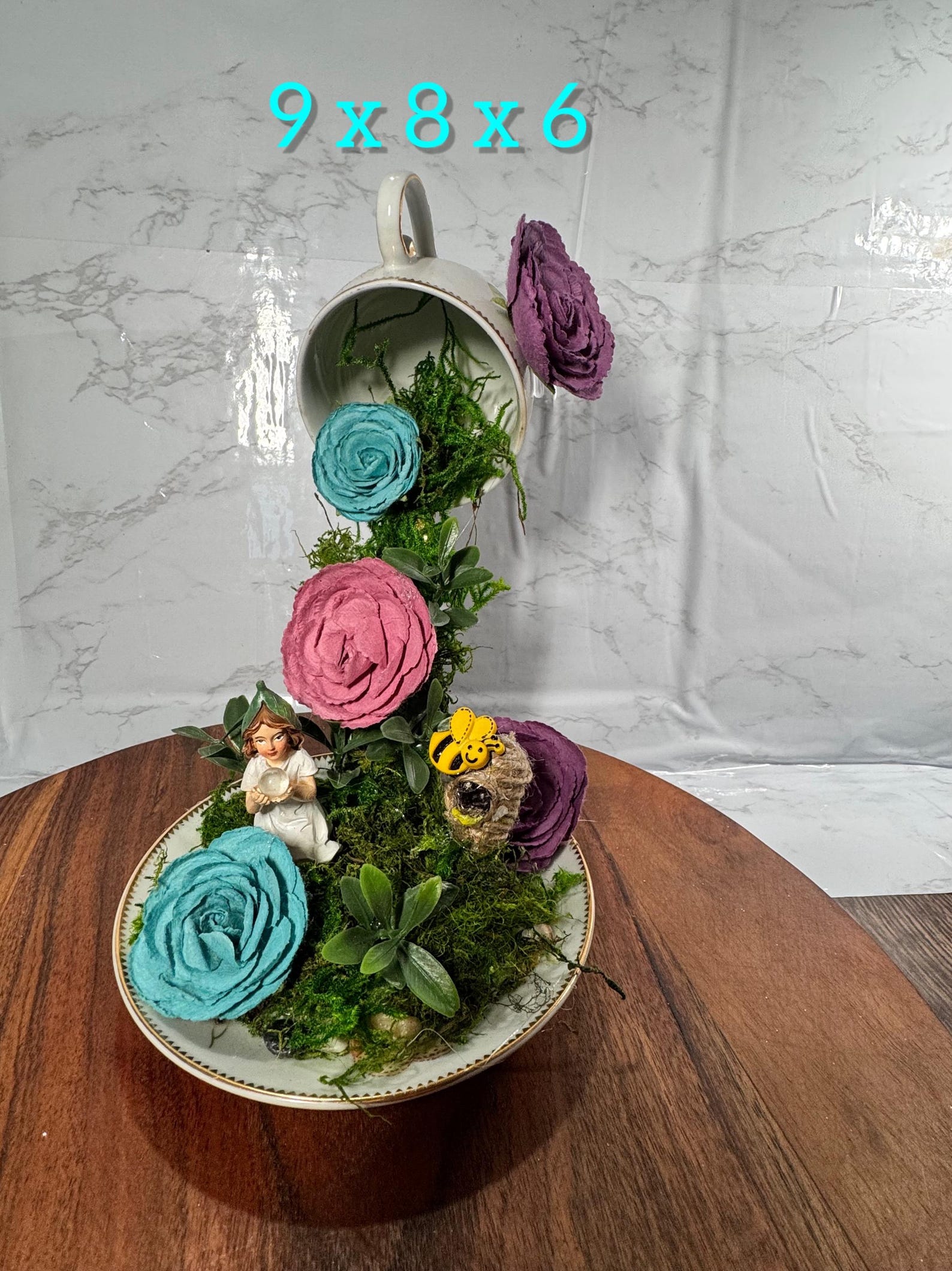 Floating Teacup, Teacup and Saucer Decor, Fairy Garden Teacup, Elavated ...