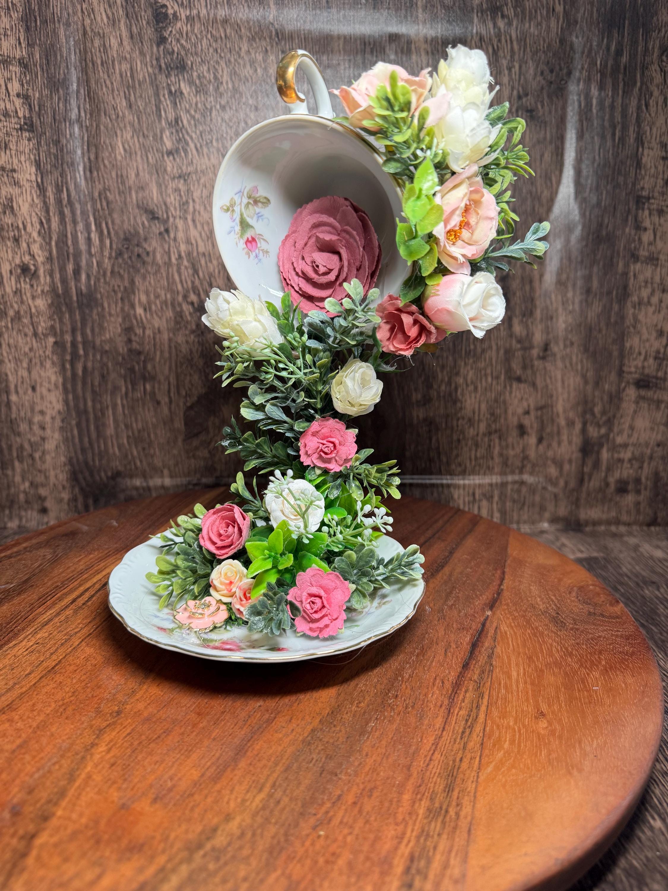 Elevated Teacup, Floating Teacup, Faux Floral Teacup Display, Teacup ...