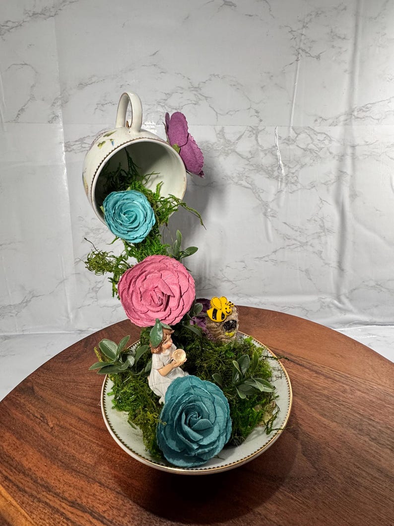 Floating Teacup, Teacup and Saucer Decor, Fairy Garden Teacup, Elavated ...