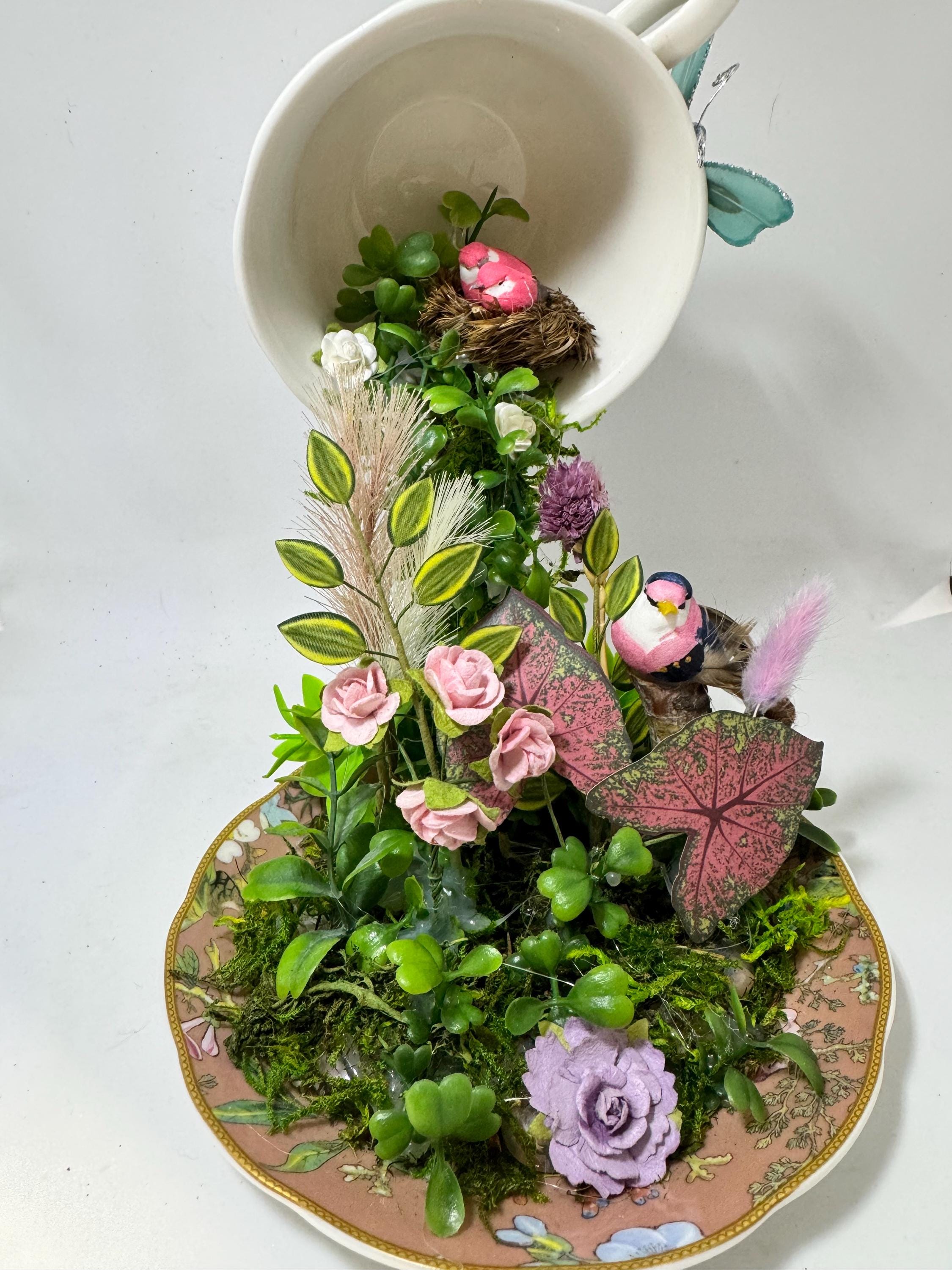 Floating Teacup, Elevated Teacup, Faux Floral Teacup, Teacup Home Decor ...
