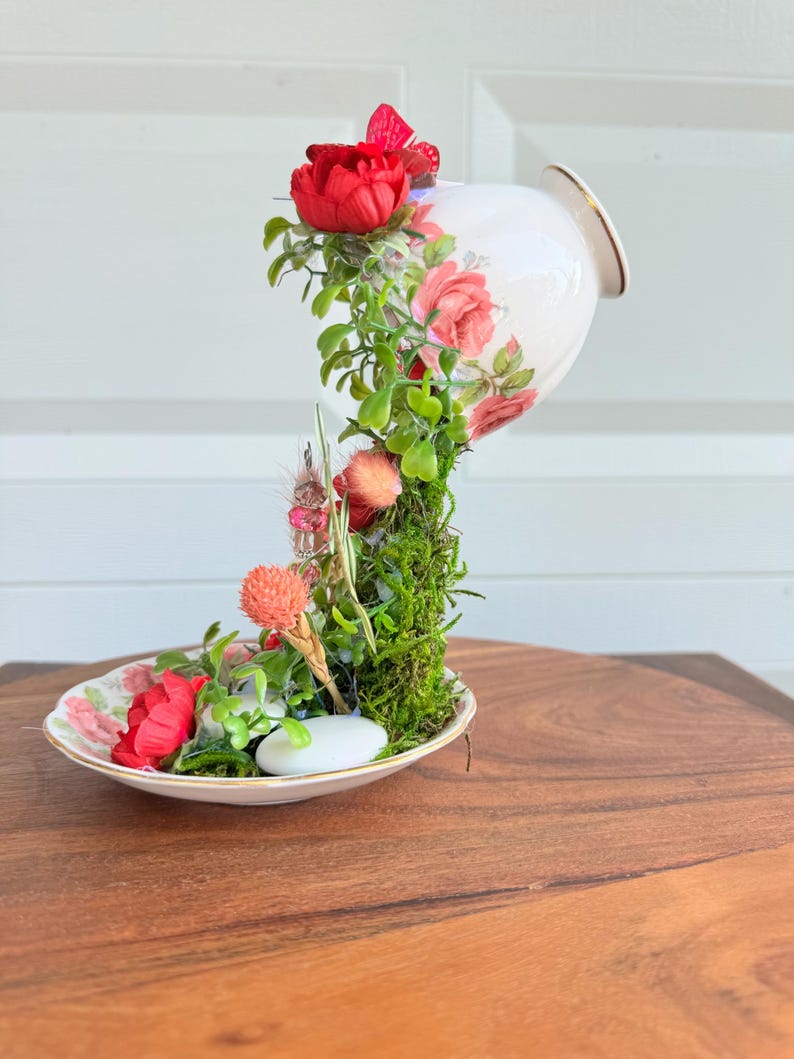 Elevated Teacup, Floating Teacup, Teacup Faux Floral Display, Teacup ...