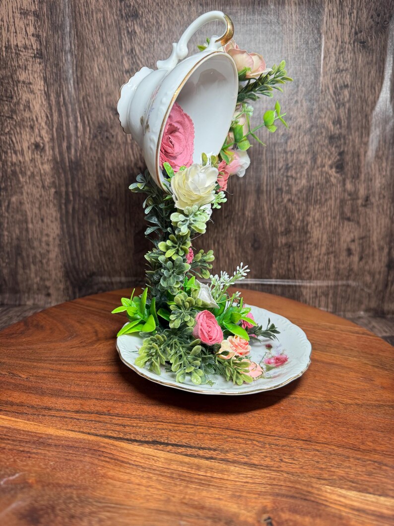 Elevated Teacup, Floating Teacup, Faux Floral Teacup Display, Teacup ...
