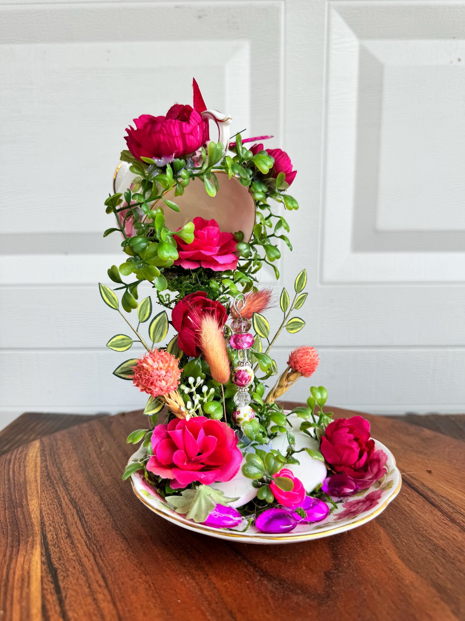 Elevated Teacup, Floating Teacup, Teacup Faux Floral Display, Teacup ...