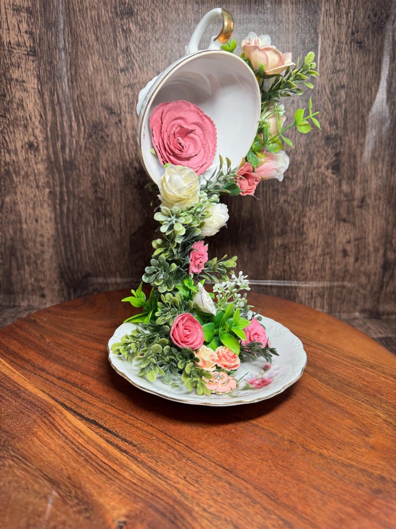 Elevated Teacup, Floating Teacup, Faux Floral Teacup Display, Teacup ...