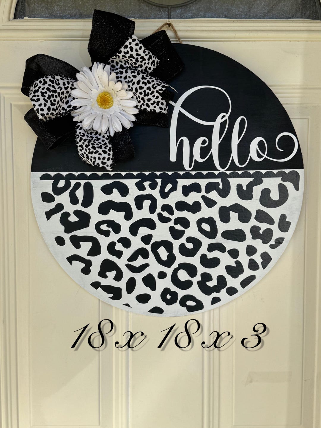 Hello Wood Door Hanger, Hello Wood Sign, Chetah Print Door Hanger ...