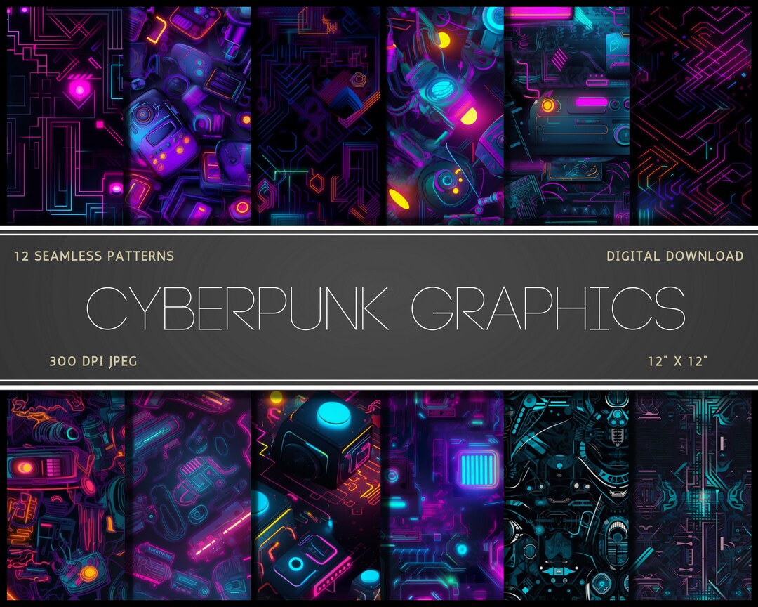 Cyberpunk Seamless Pattern Sci-fi Digital Paper Cyberpunk - Etsy