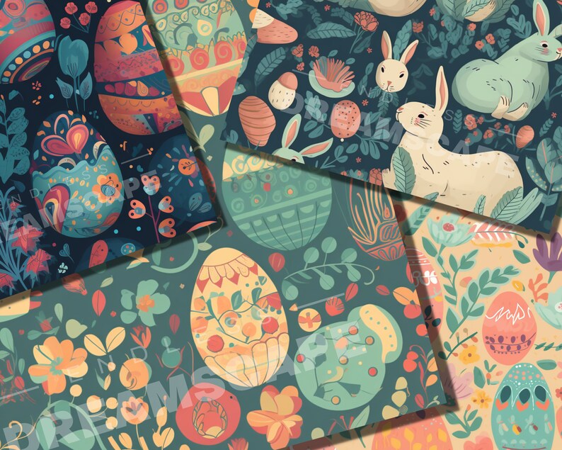 Easter Seamless Pattern Easter Bunny Digital Paper Easter Decorations Easter Eggs Background ...
