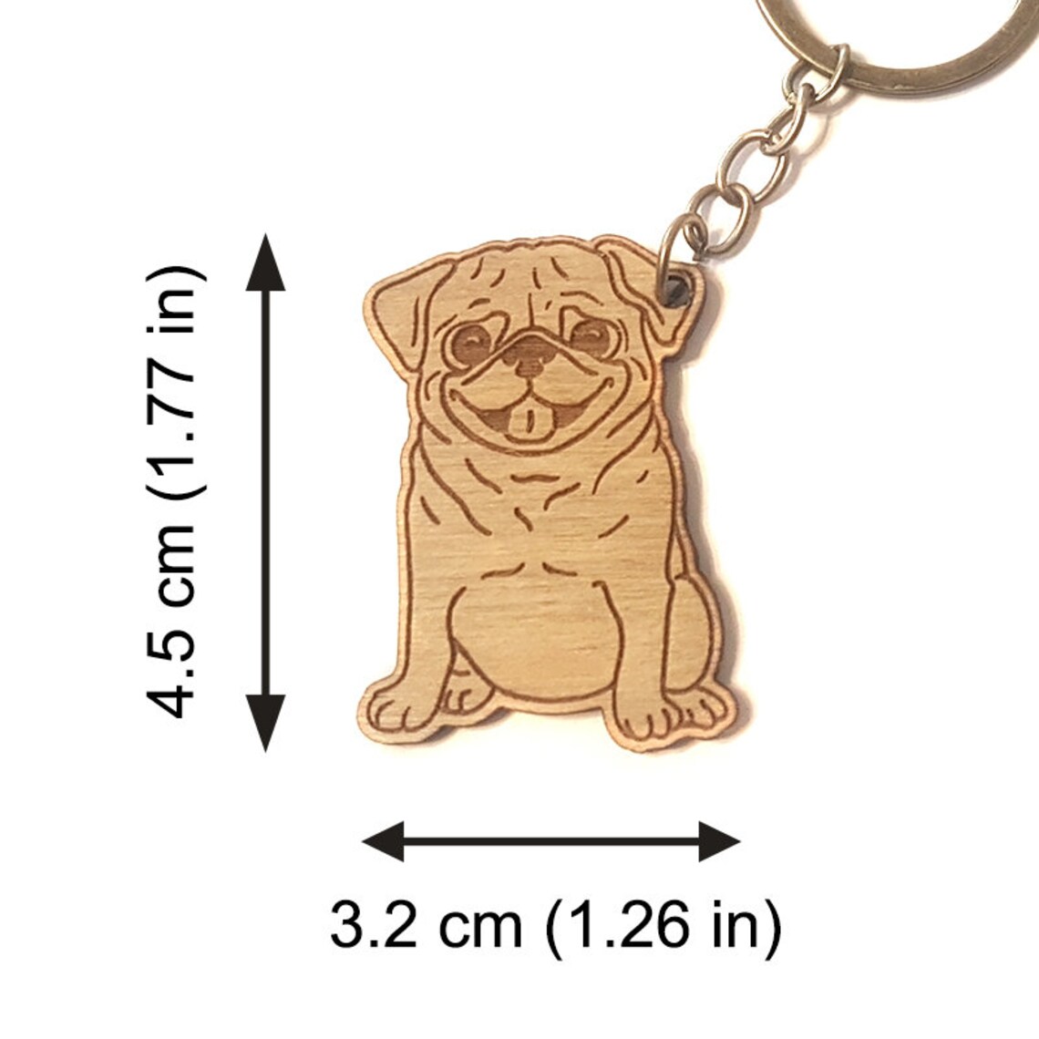 10 Pieces Wooden Pug Dog Keychain, Hand Made Puppy Keyring, Dogs Animal ...