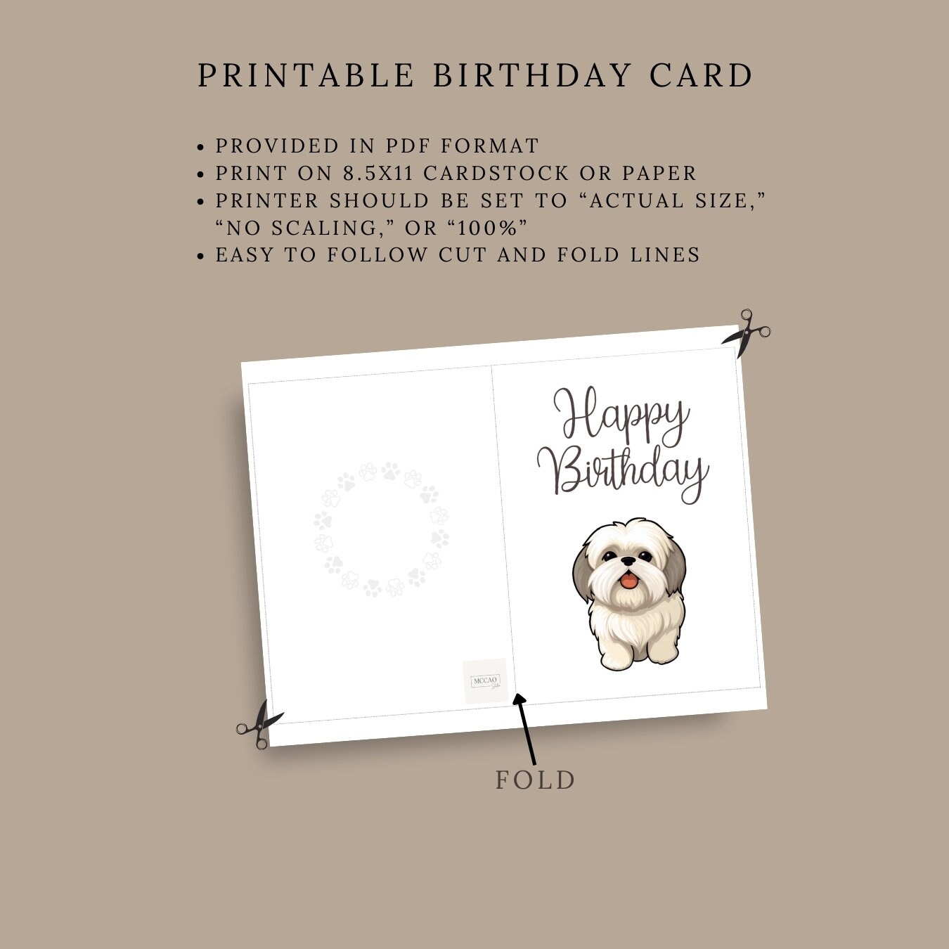 Printable Dog Birthday Card, Shih Tzu Puppy Happy Birthday Card ...