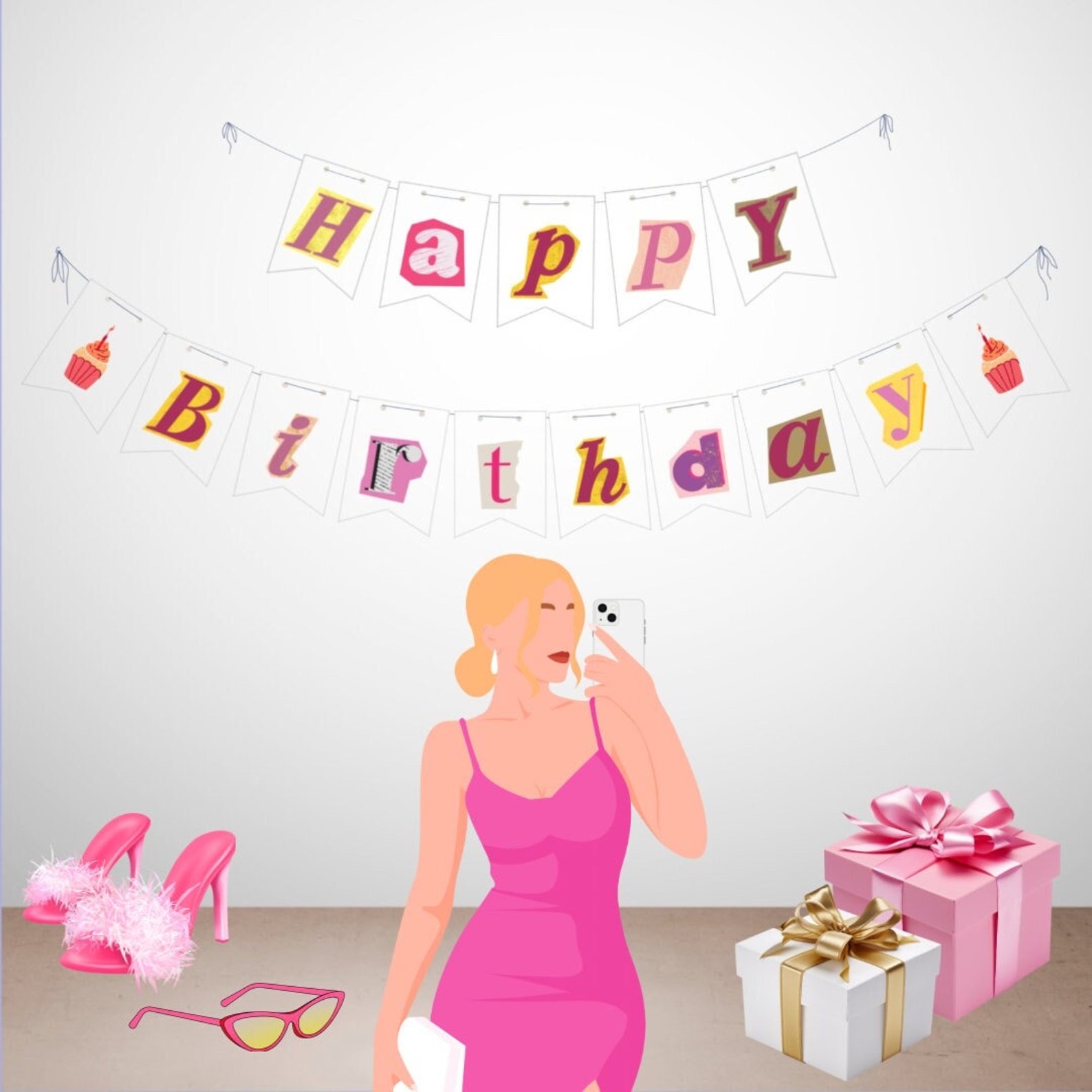 Printable Happy Birthday Sign, Pink Happy Birthday Sign, Magazine ...