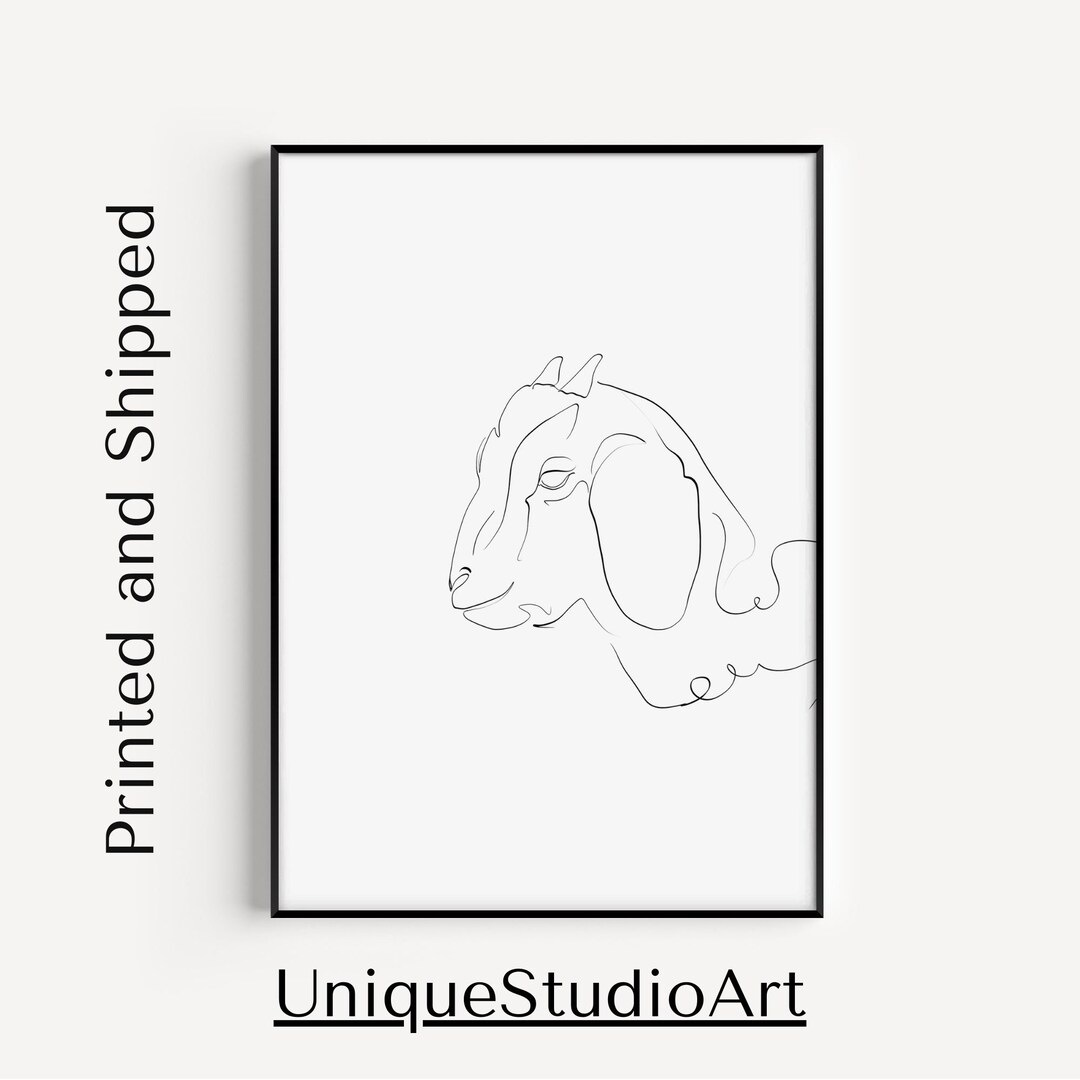 Abstract Sheep Contour Line Drawing Wall Decor, Goat Line Art Farmhouse ...