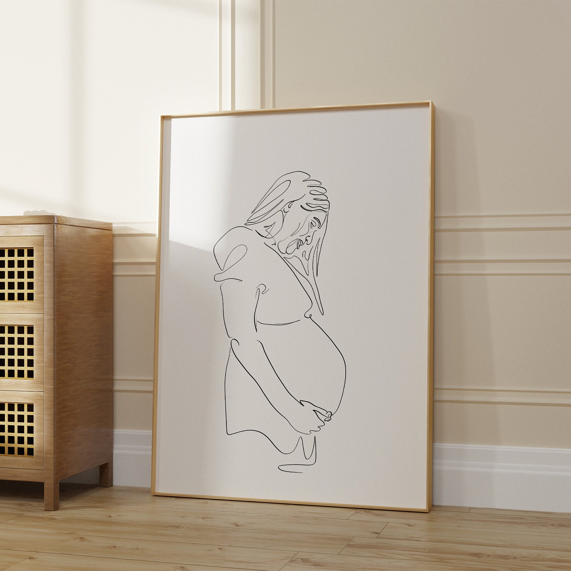 Minimalist Pregnancy Line Art Artwork, Woman Pregnancy Silhouette Print ...