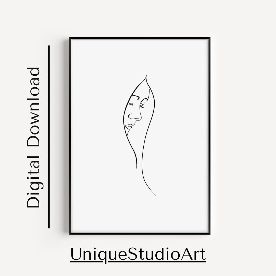 One Line Minimalist Wall Art Figure, Abstract Single Line Woman Face ...