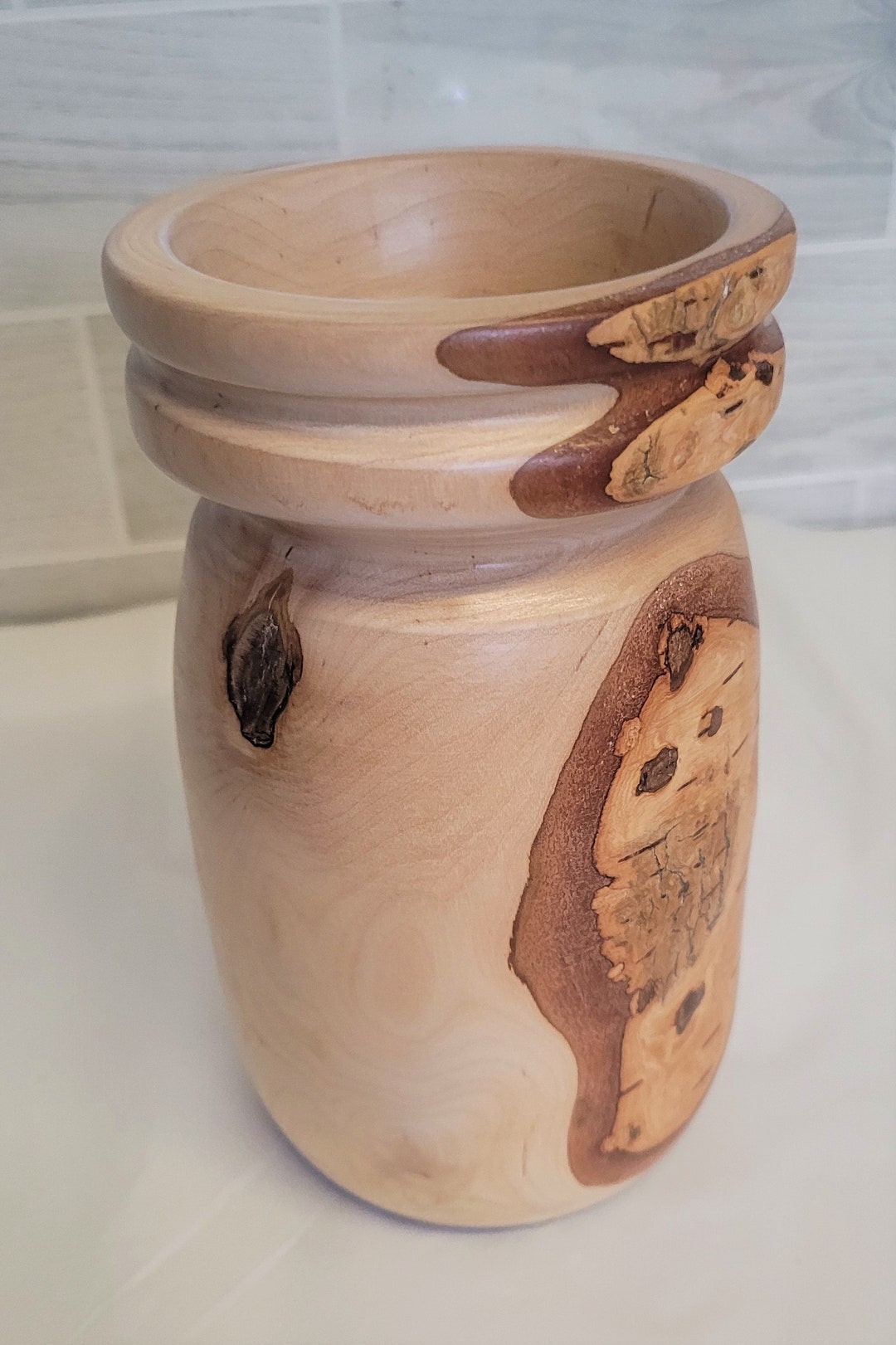Vase - Silver Birch Wood With Patterning, Wood Turned and Handmade Sn ...