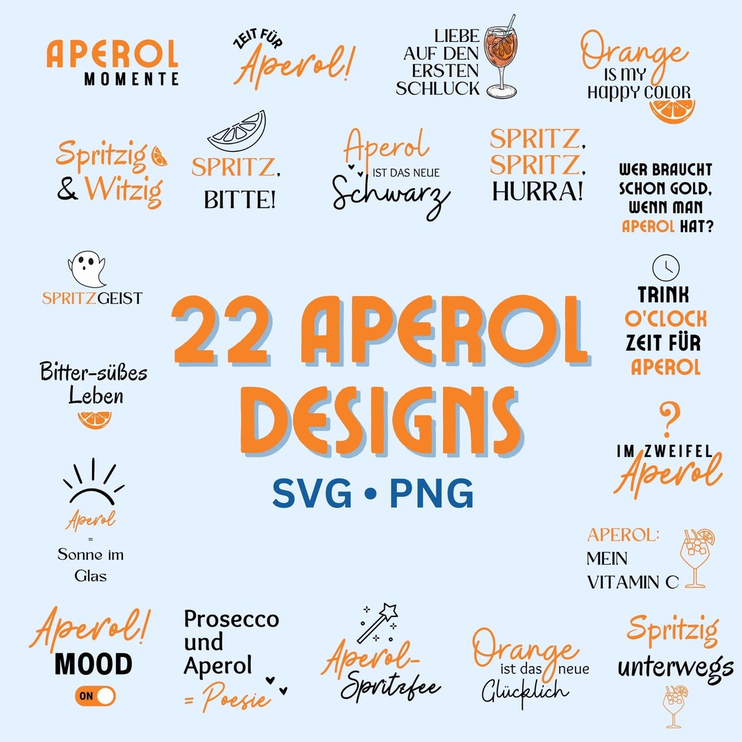 Aperol Plotter Files 22 Designs in SVG & PNG for Shirts, Cards, Mugs ...