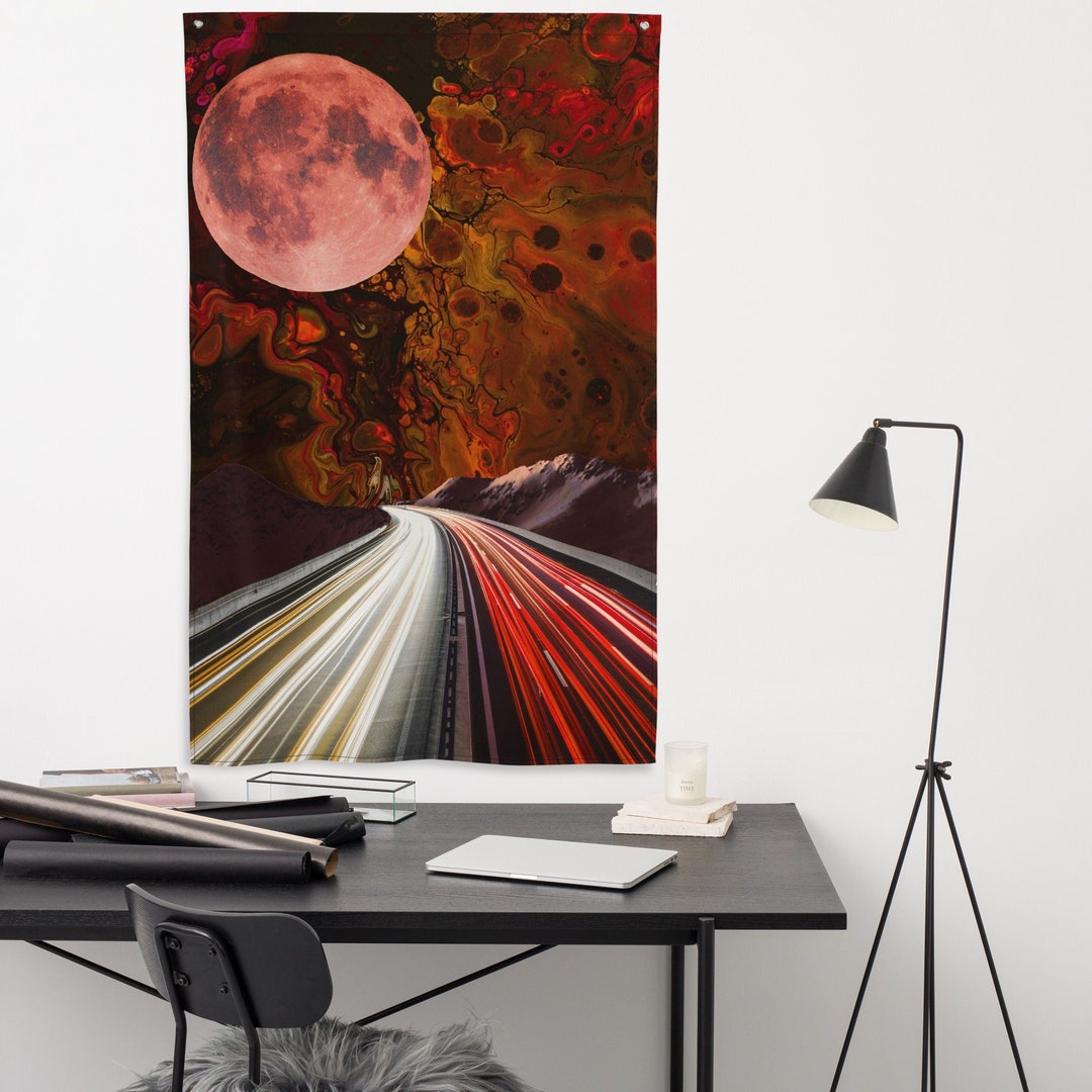 Surreal Art Tapestry Flag - Red Moon Highway - Etsy