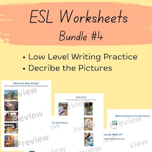 5 Worksheet Bundle ESL Practice, English Sentence Writing, Low Level ...