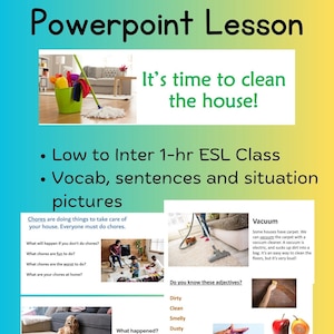 English Powerpoint Lesson, Cleaning the House, Inter ESL Class, PPT ...