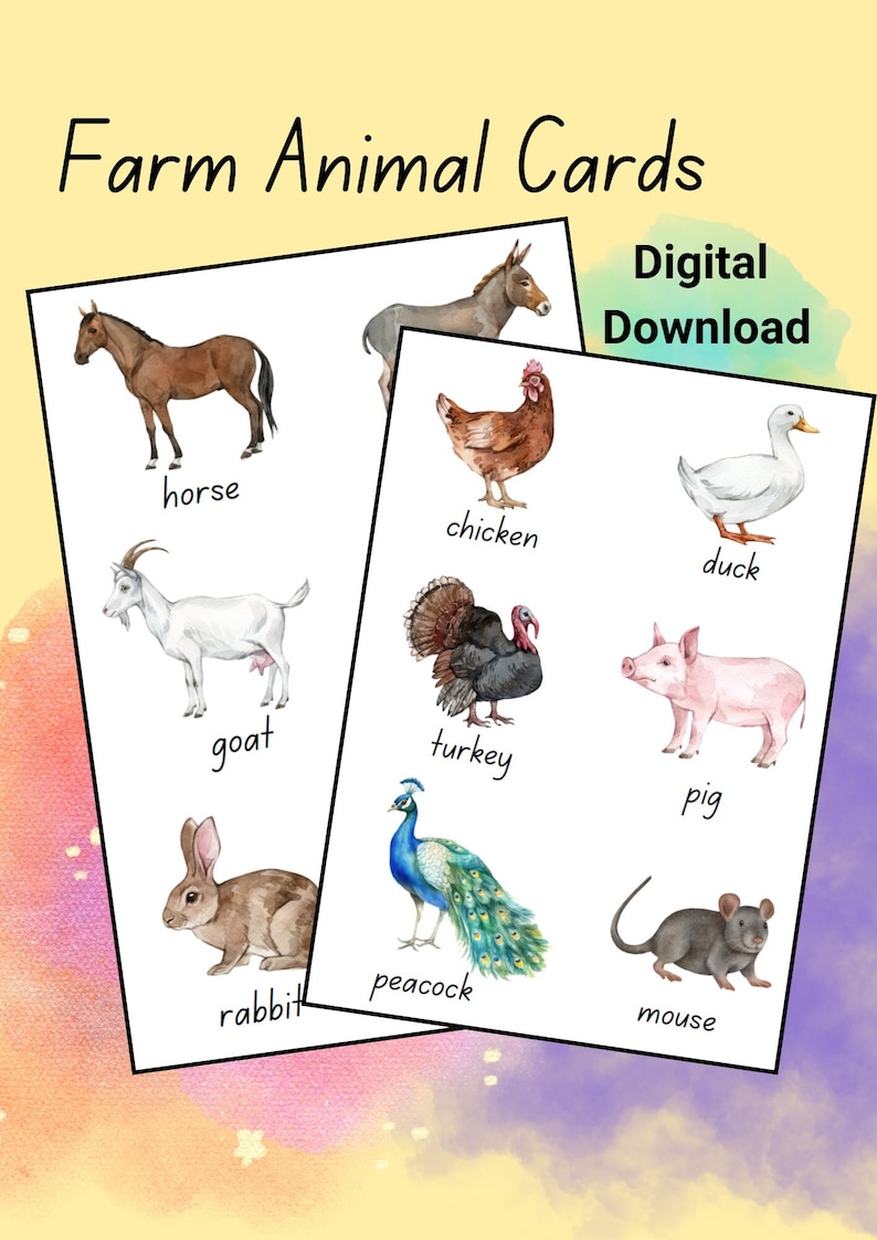 Farm Animal Flash Cards, Montessori Materials, Animal Cards, Learning ...