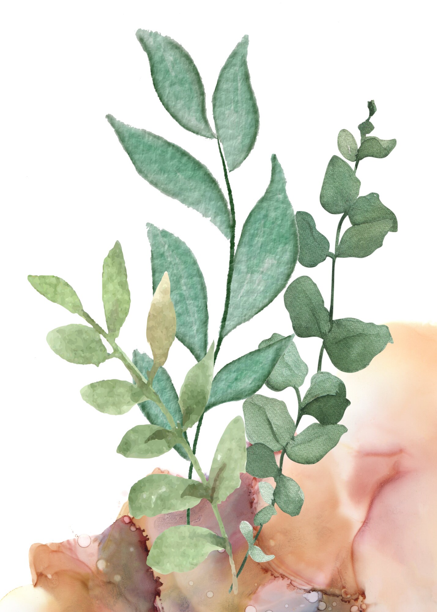 Watercolor Leaves Digital Wall Art, Instant Download Beautiful Painted ...