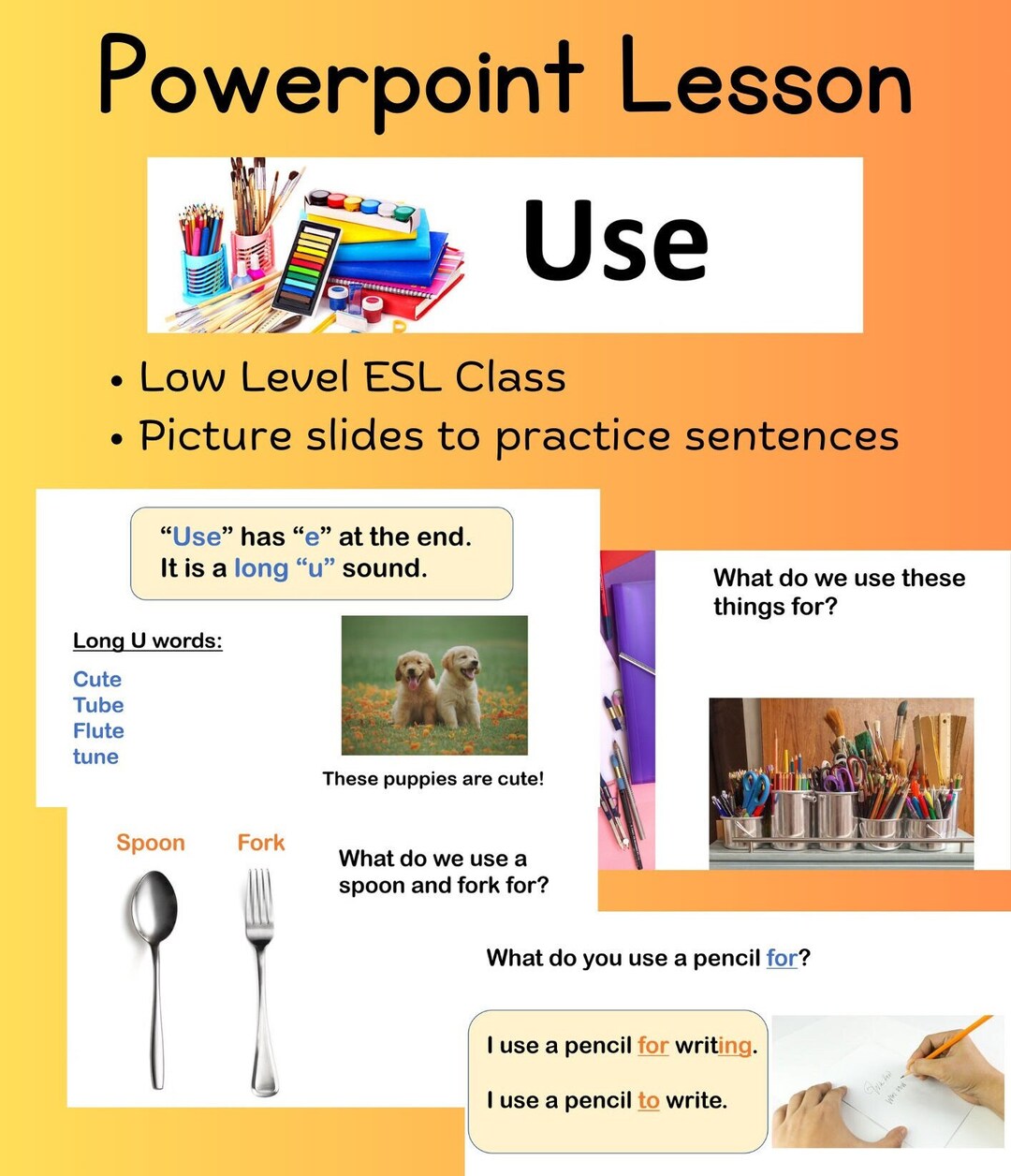 Powerpoint Lesson for Use, Low Level ESL Class, Using Things, Kids PPT ...