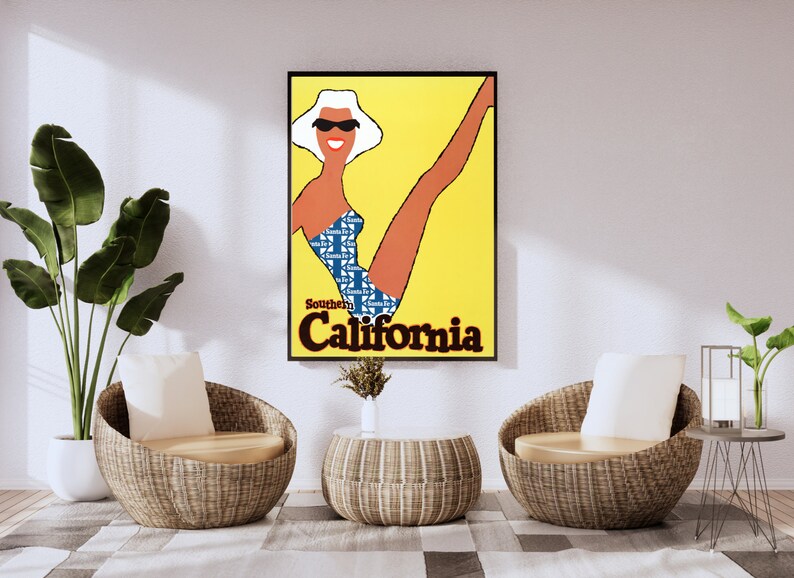 Southern California Vintage Beach Art, California Girl Painting, Fun ...