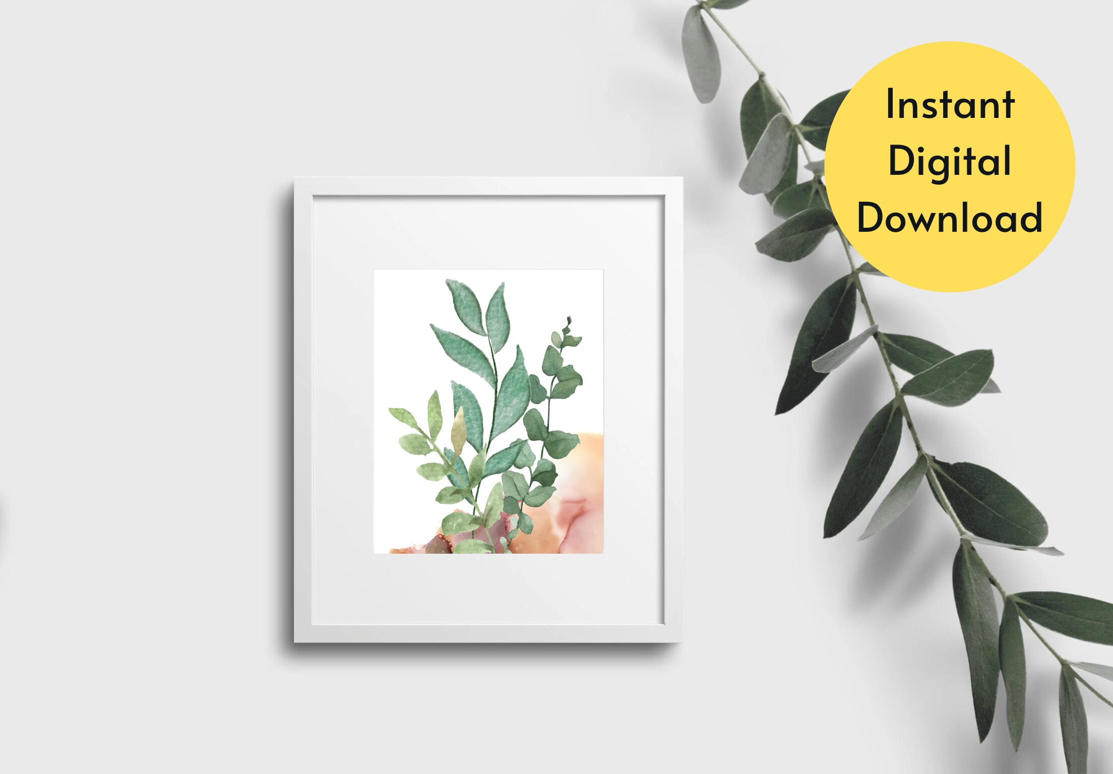 Watercolor Leaves Digital Wall Art, Instant Download Beautiful Painted ...