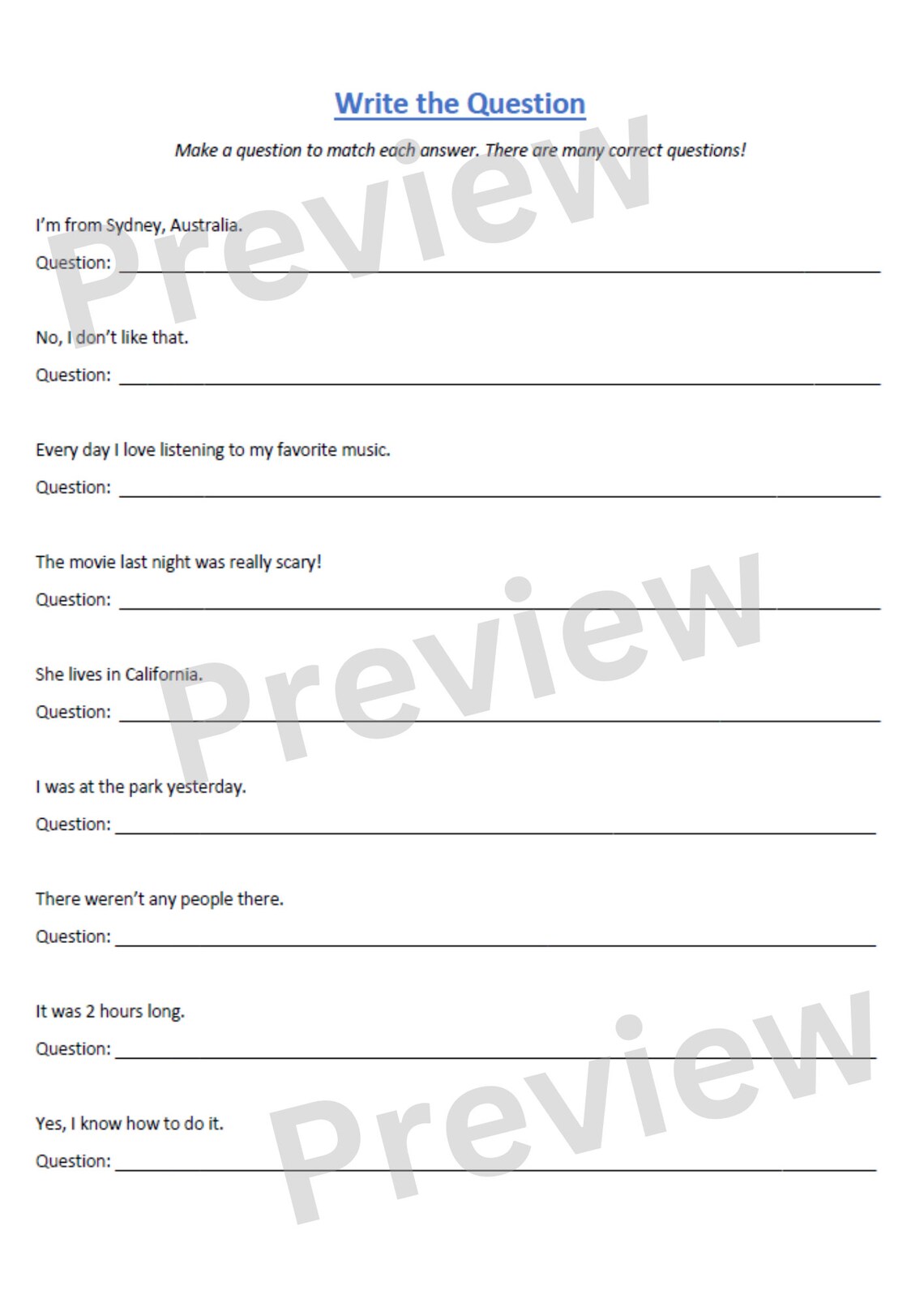 5 ESL Worksheets for A2 Intermediate Writing Practice, English Grammar ...