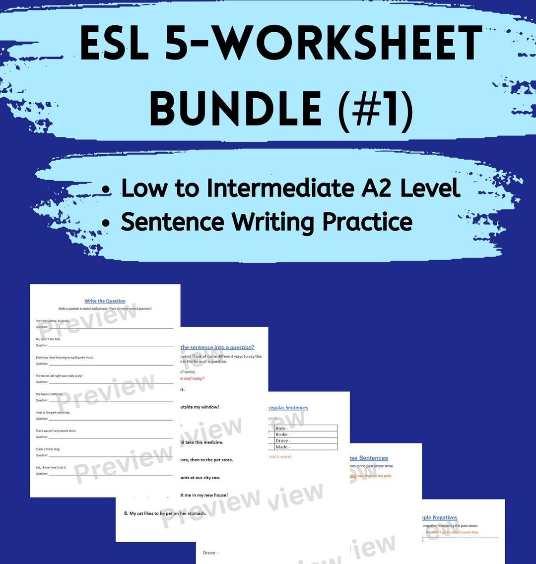 5 ESL Worksheets for A2 Intermediate Writing Practice, English Grammar ...