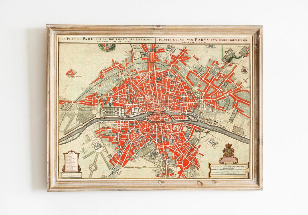 Vintage Paris Map, Old Color City Map, Paris France, Europe Vintage Map ...