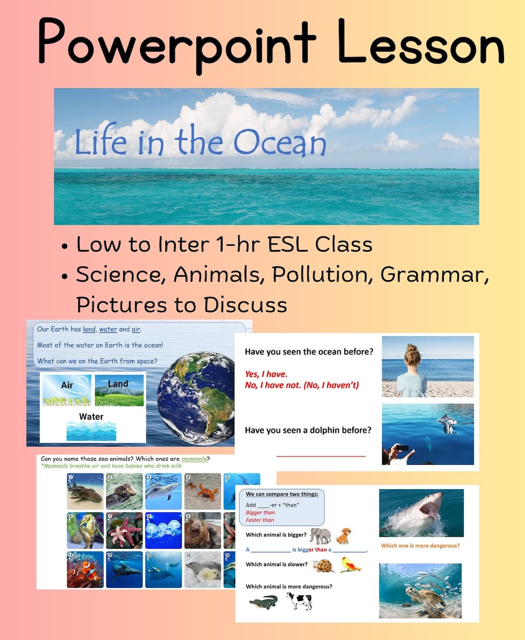 English Lesson Ocean Life, ESL Powerpoint Lesson, Online PPT Lesson ...