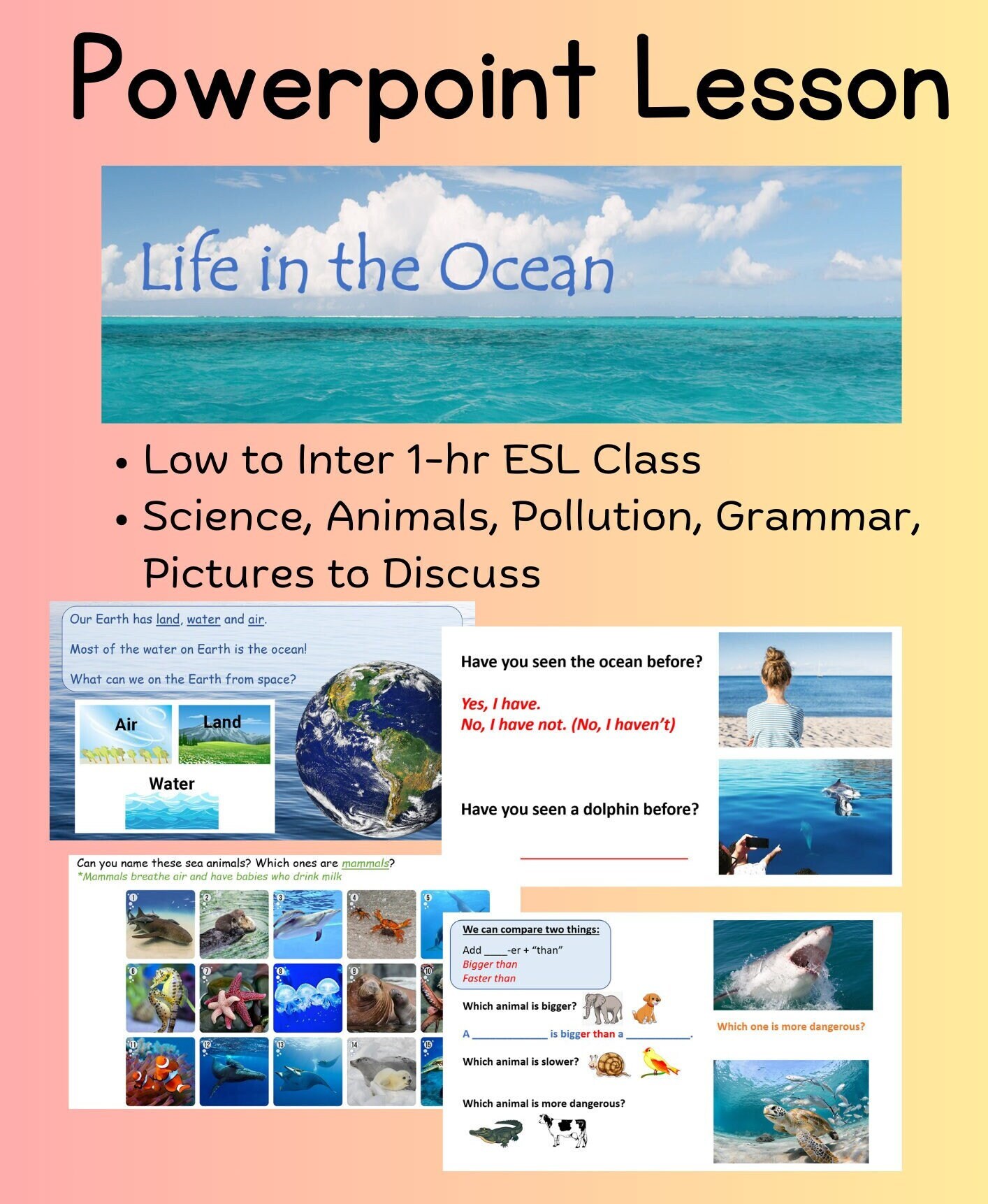 English Lesson Ocean Life, ESL Powerpoint Lesson, Online PPT Lesson ...