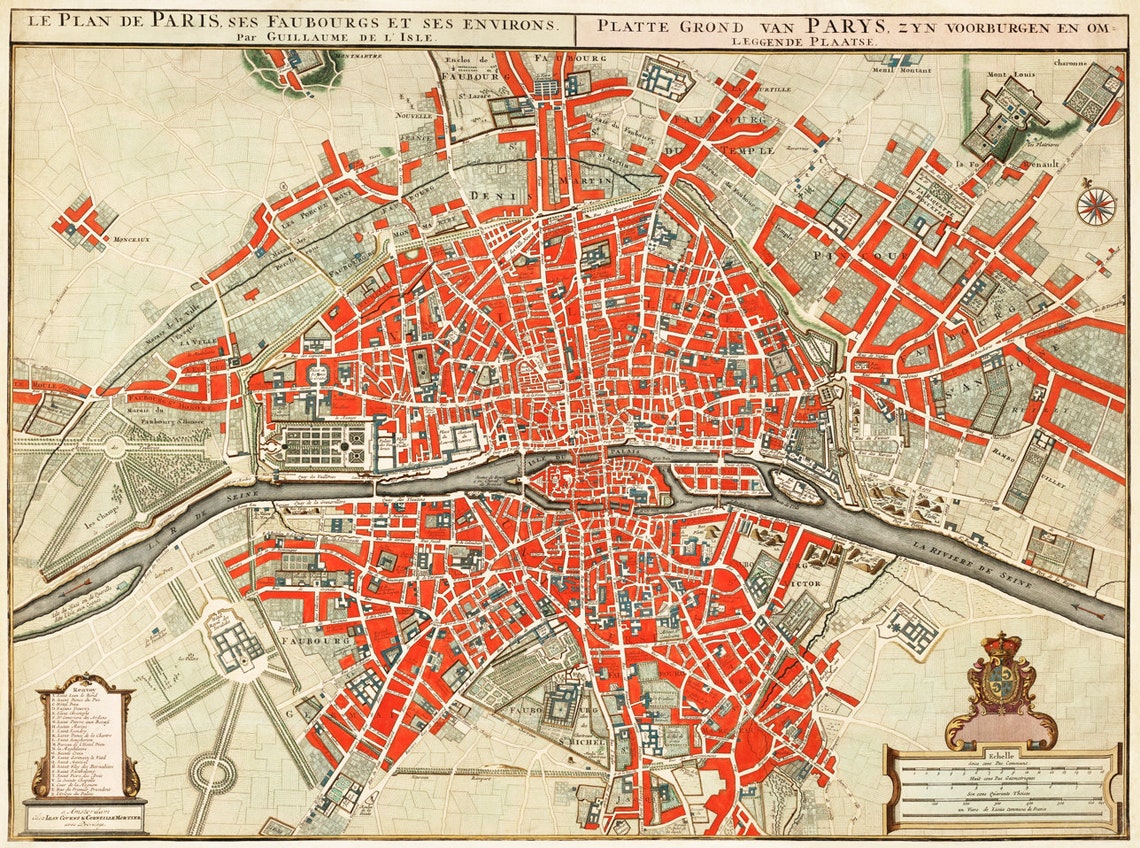 Vintage Paris Map, Old Color City Map, Paris France, Europe Vintage Map ...